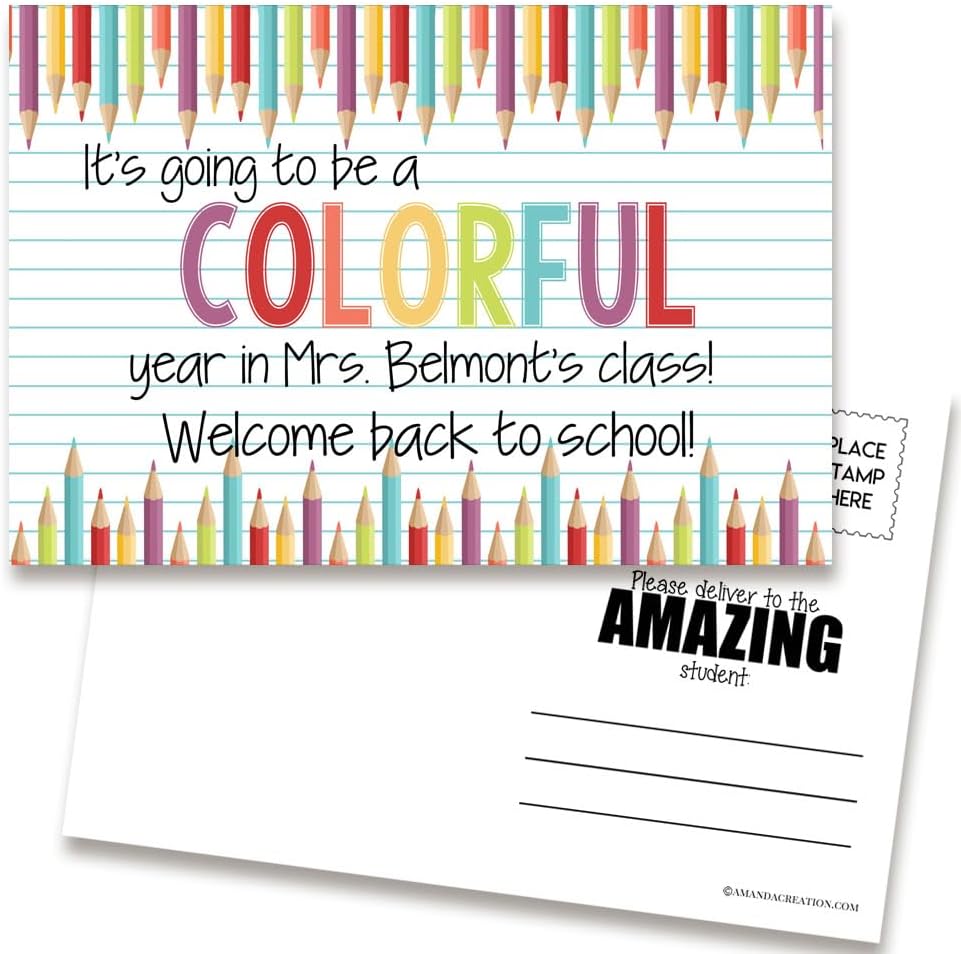 Colored Pencil Back To School Postcards For Teachers (Personalized ...