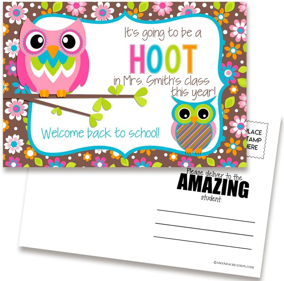 Owl Back To School Postcards For Teachers (Personalized) – Amanda Creation