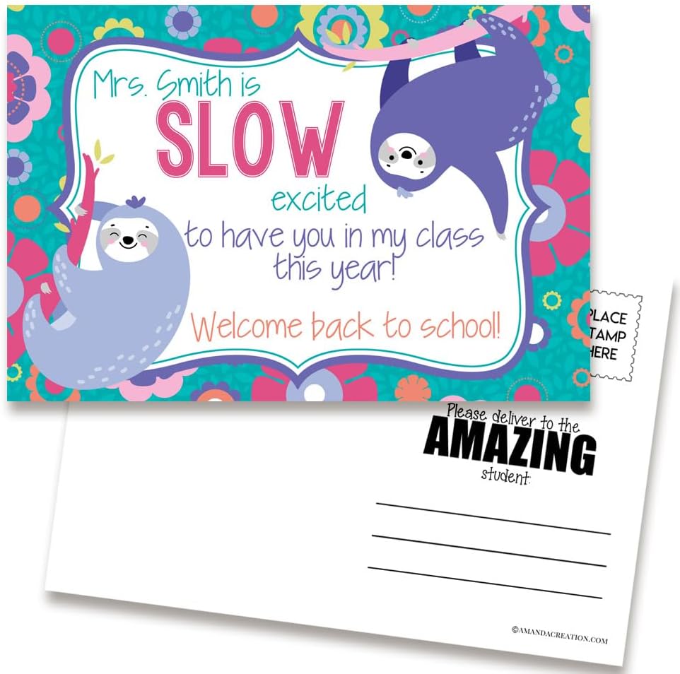 Sloth Back To School Postcards For Teachers (Personalized) – Amanda ...