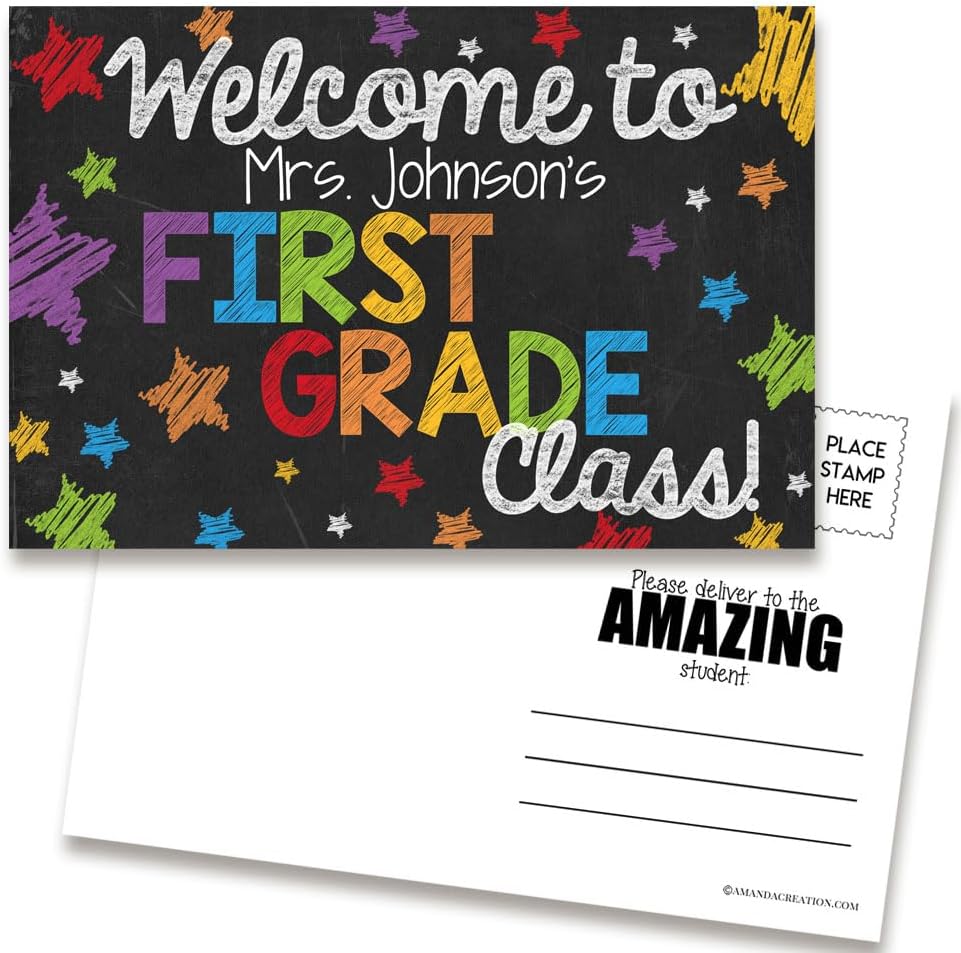 Welcome to First Grade Chalkboard Back To School Postcards For Teacher ...