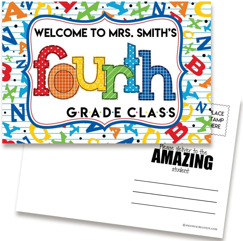 Welcome to Fourth Grade Alphabet Back To School Postcards For Teachers ...
