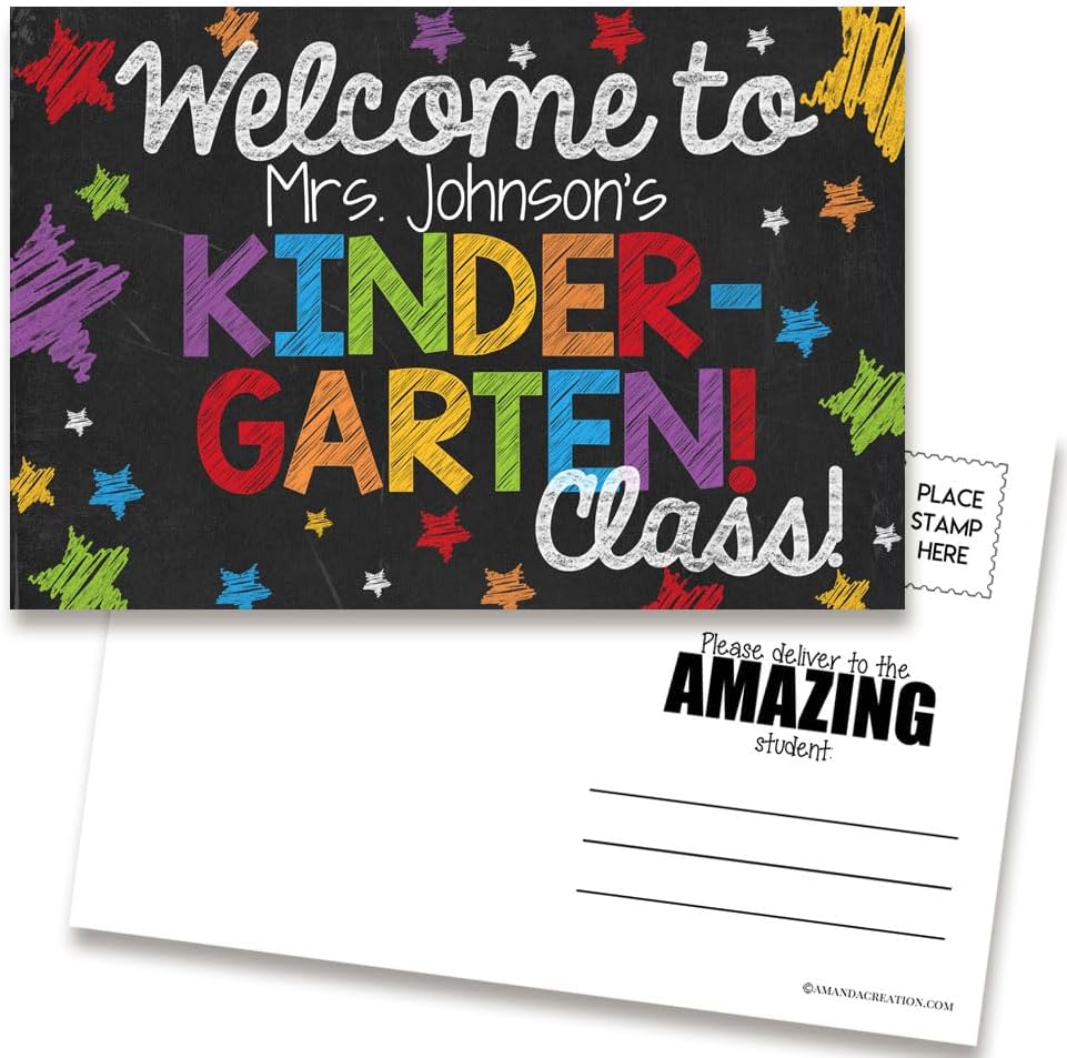 Welcome to Kindergarten Chalkboard Back To School Postcards For Teache ...