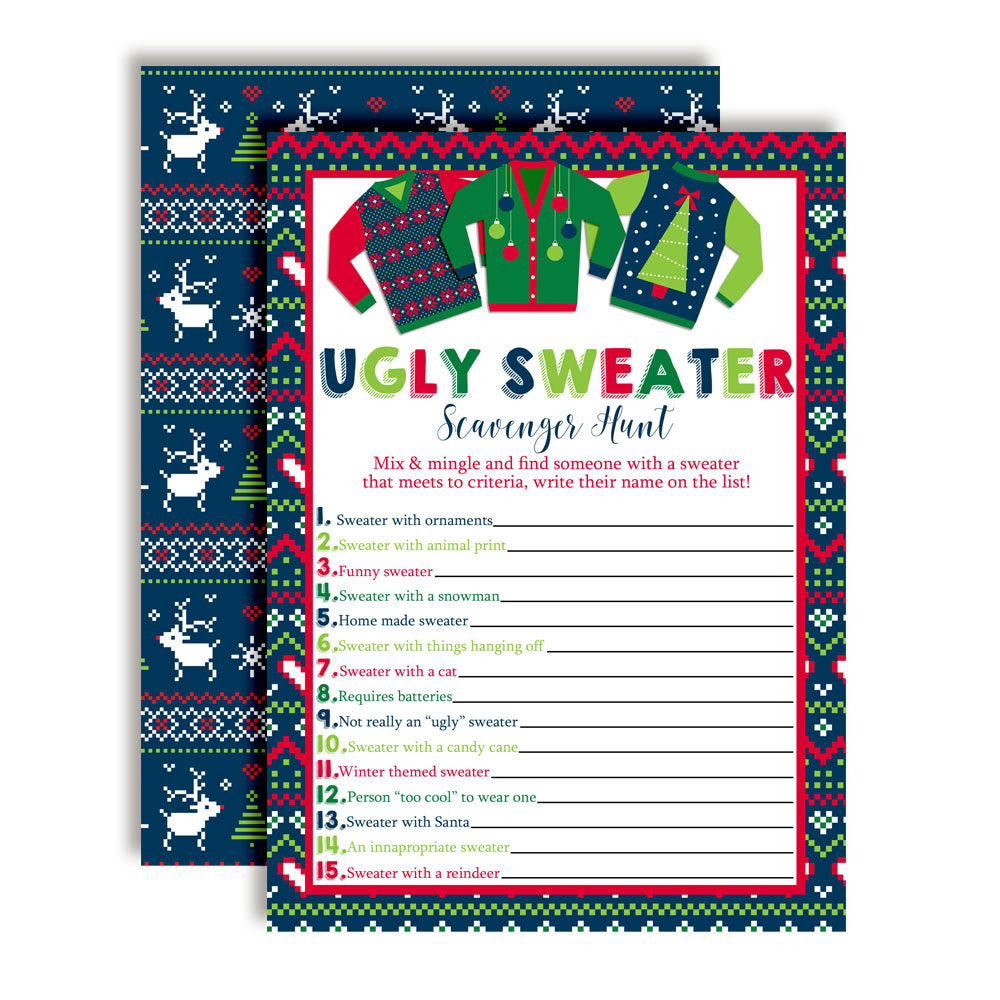 Ugly Christmas Sweater Scavenger Hunt Game Cards – Amanda Creation