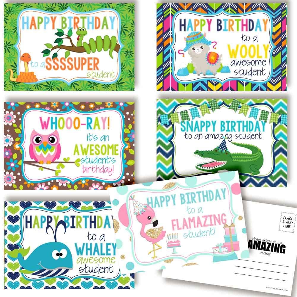 Awesome & Exciting Animals Happy Birthday Postcards For Students ...