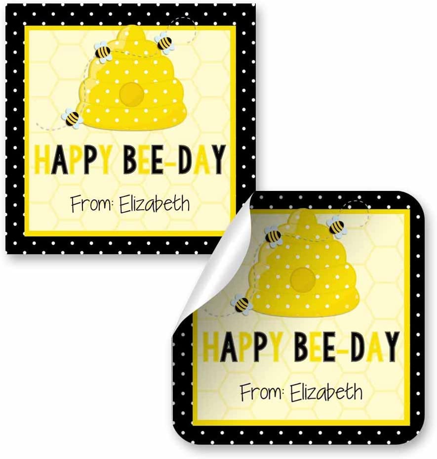 Personalized Bumble Bee Happy Birthday Gift Tag Stickers – Amanda Creation
