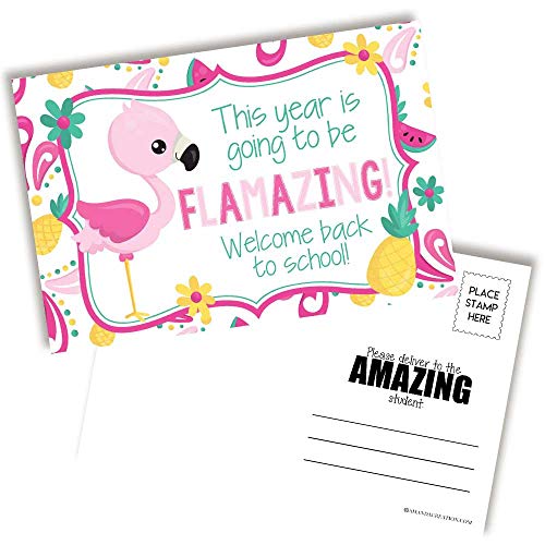 Flamingo Back To School Blank Postcards For Teachers – Amanda Creation