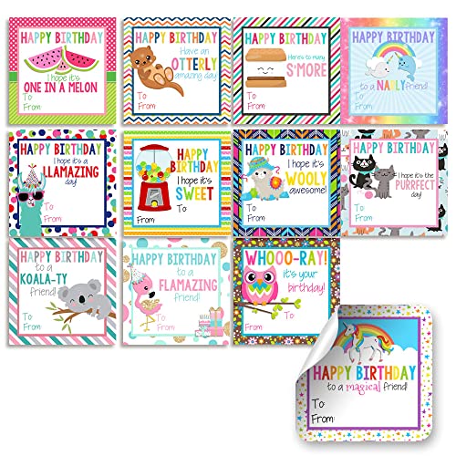 Girly Mix of Happy Birthday Gift Tag Stickers – Amanda Creation
