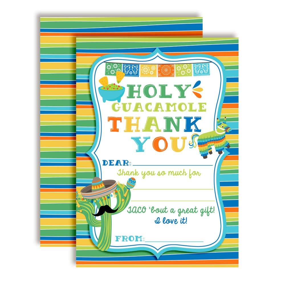 Blue Holy Guacamole Fiesta Birthday Thank You Cards – Amanda Creation