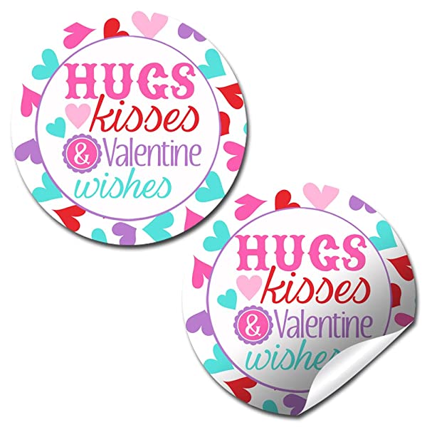 Hugs Kisses and Valentine's Day Party Favor Stickers – Amanda Creation