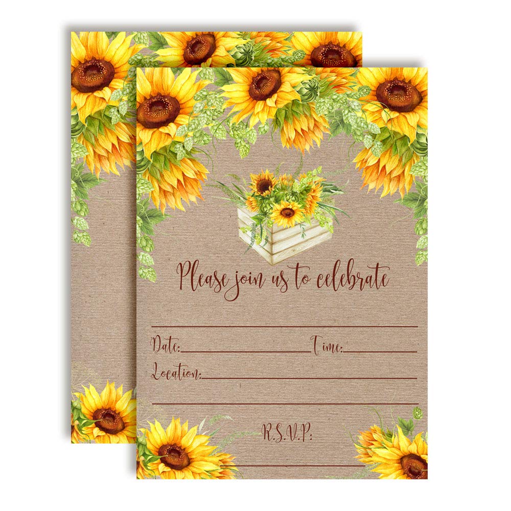Fall Watercolor Sunflowers Birthday Party Invitations – Amanda Creation