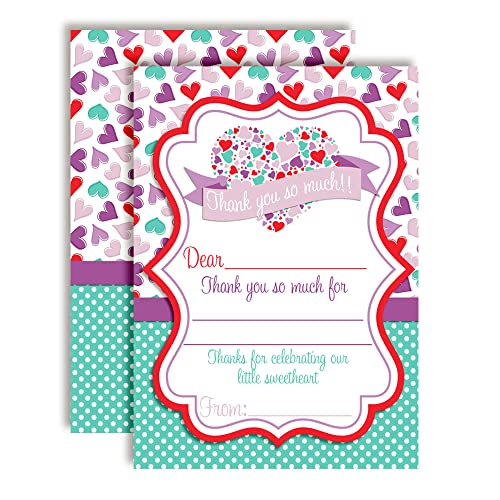 Sweetheart Pink & Purple Hearts Valentine's Day Thank You Notes ...