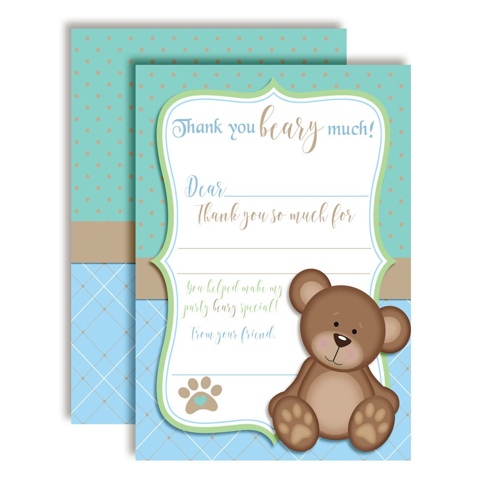 Blue Teddy Bear Birthday Thank You Cards – Amanda Creation