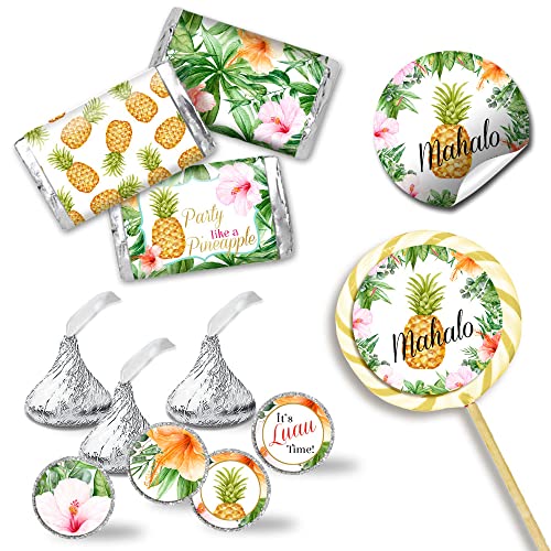 Watercolor Tropical Floral Pineapple Birthday Party Sticker Bundle ...