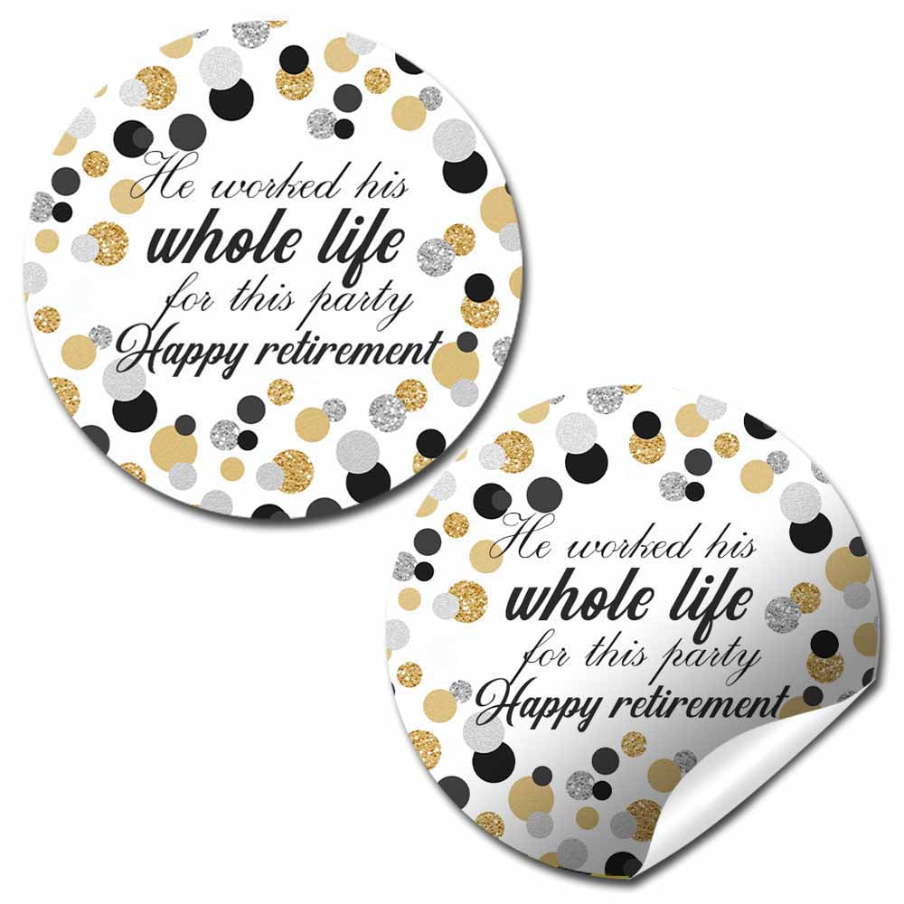 Men's Gold & Black Polka Dot Retirement Party Thank You Sticker Labels ...