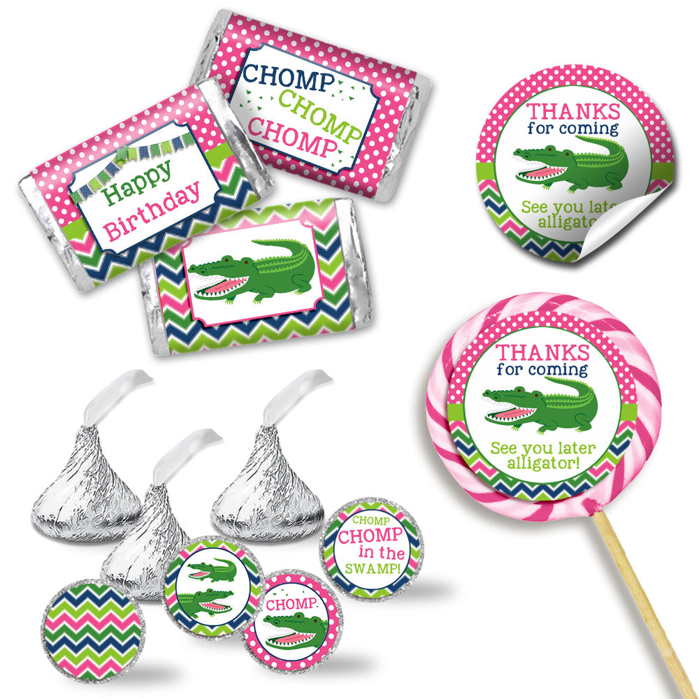 Pink Alligator Chomp in the Swamp Birthday Party Sticker Bundle ...