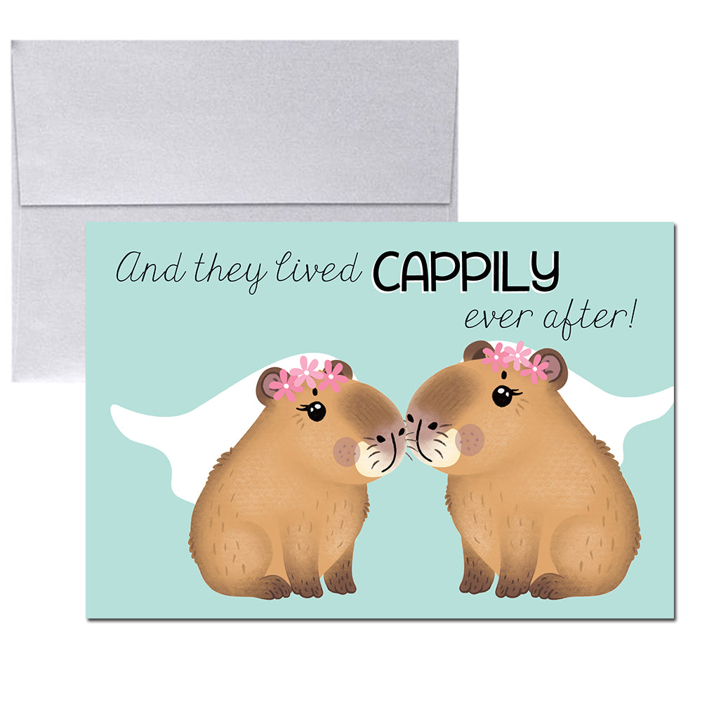 Cappily Ever After Capybara Folded Wedding Card for Bride and Bride ...
