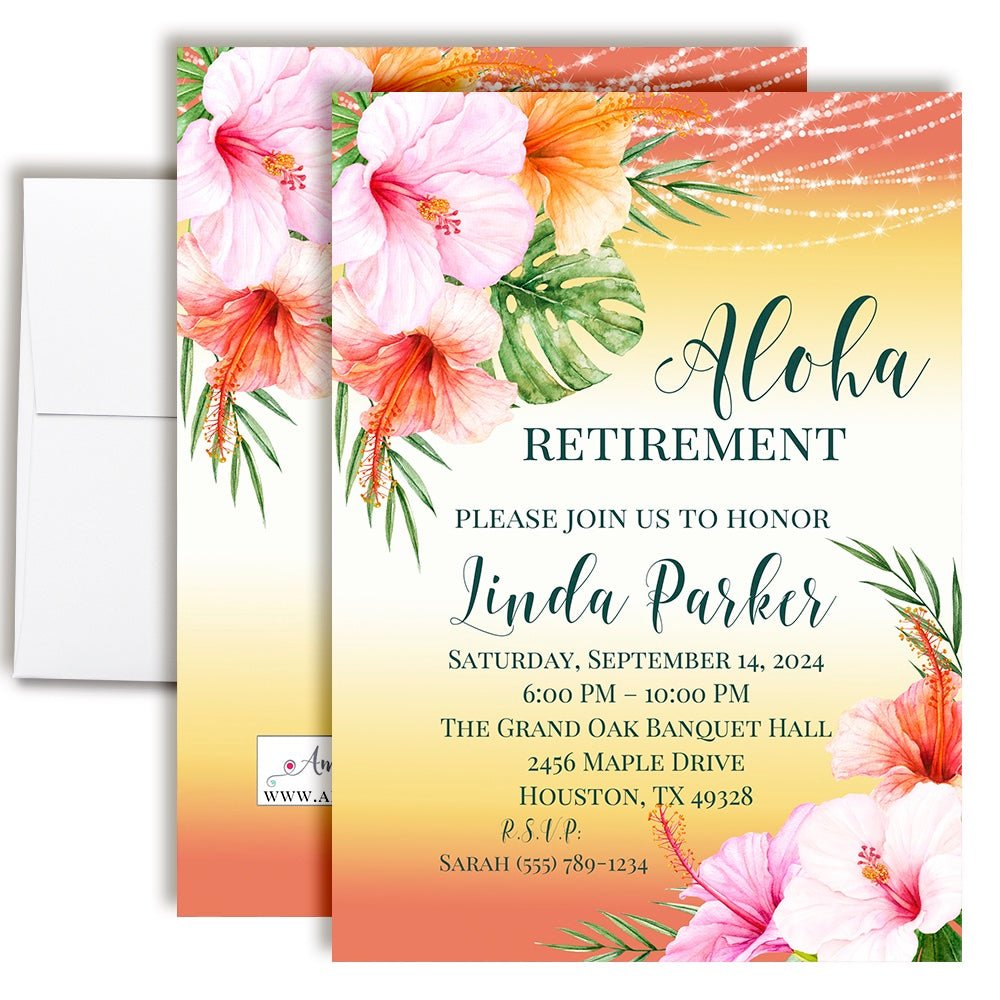 Tropical Aloha Hawaiian Retirement Party Invitations (personalized ...