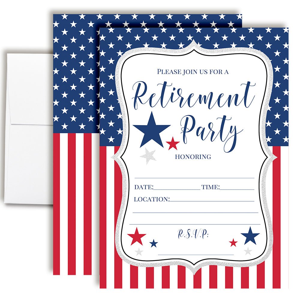"Red, White & Blue" Patriotic Retirement Party Invitations – Amanda ...