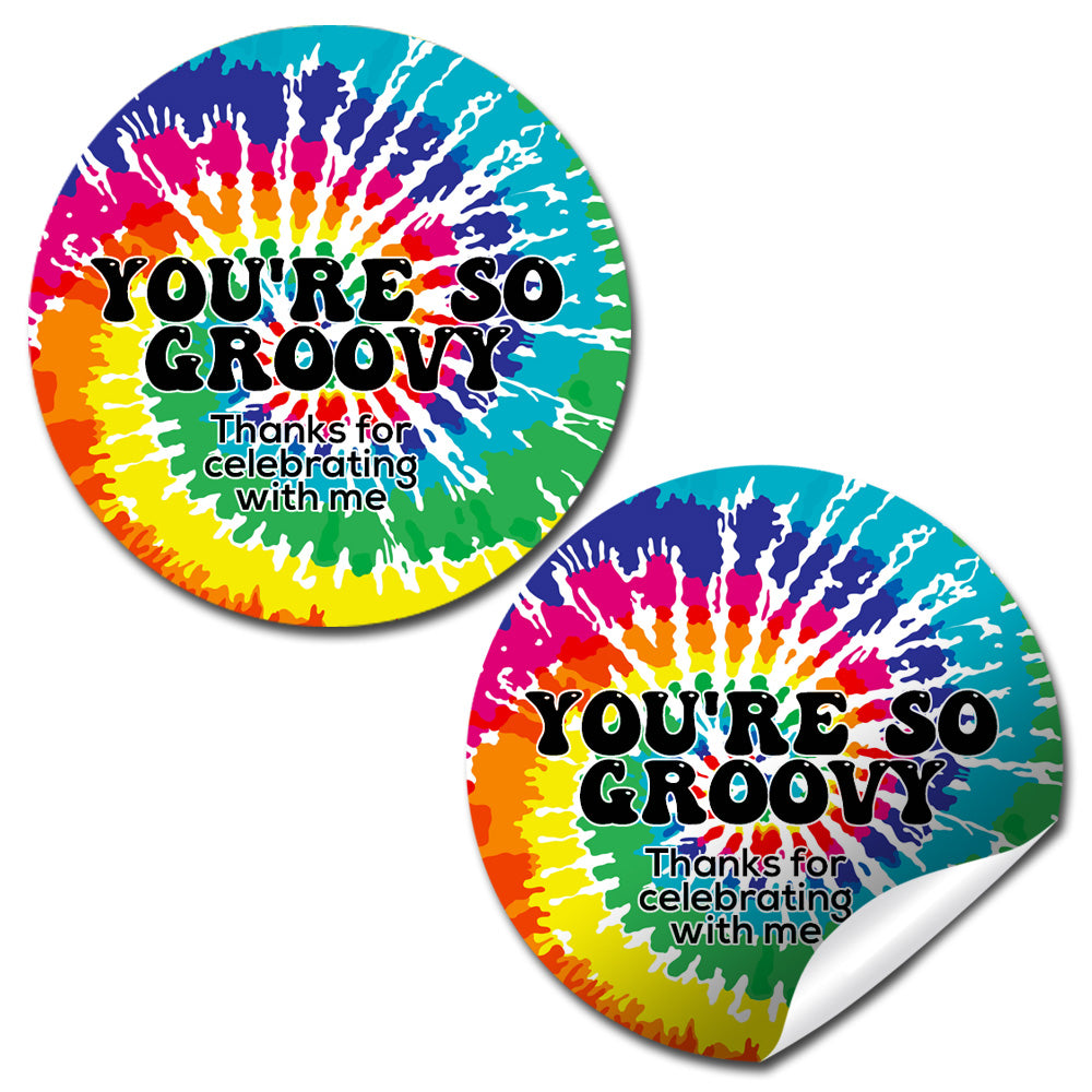 Groovy Rainbow Tie-Dye Birthday Party Favor Stickers – Amanda Creation