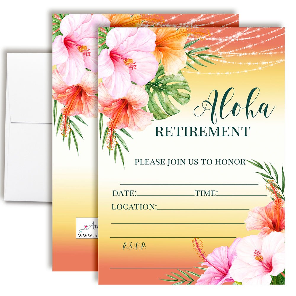 Tropical Aloha Hawaiian Retirement Party Invitations – Amanda Creation