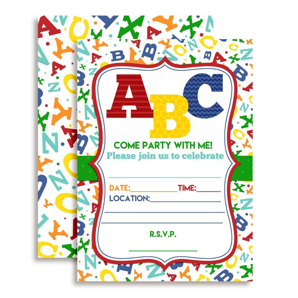 ABC Alphabet Letters & Learning Birthday Party Invitations – Amanda ...