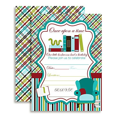 Bookworm, Book Lover, Reading Birthday Party Invitations – Amanda Creation