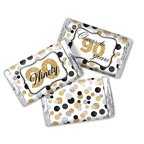 Cheers To 90 Confetti Polka Dot 90th Birthday Mini Candy Bar Wrappers ...