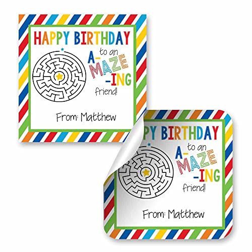 Personalized A-Maze-ing Maze Happy Birthday Gift Tag Stickers – Amanda ...
