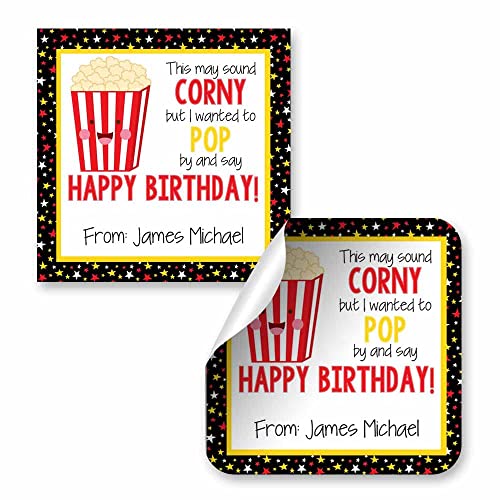 Personalized Corny Popcorn Happy Birthday Gift Tag Stickers – Amanda ...