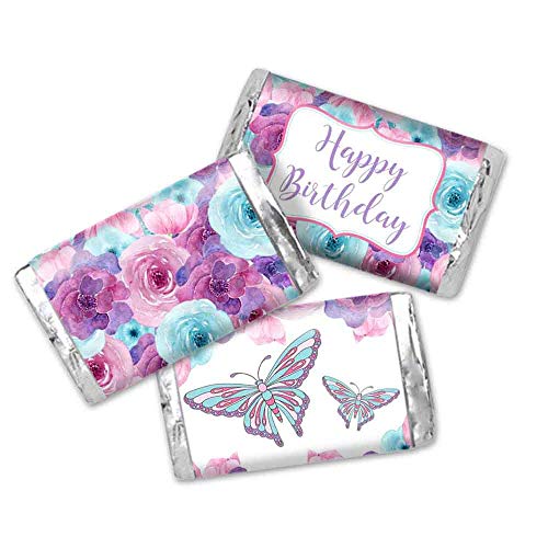 Floral Watercolor Butterfly Birthday Mini Candy Bar Wrappers – Amanda ...