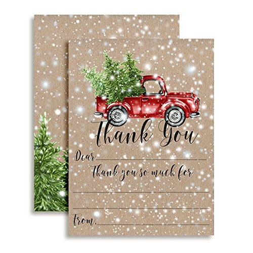 Snowy Christmas Truck Kraft Thank You Cards – Amanda Creation