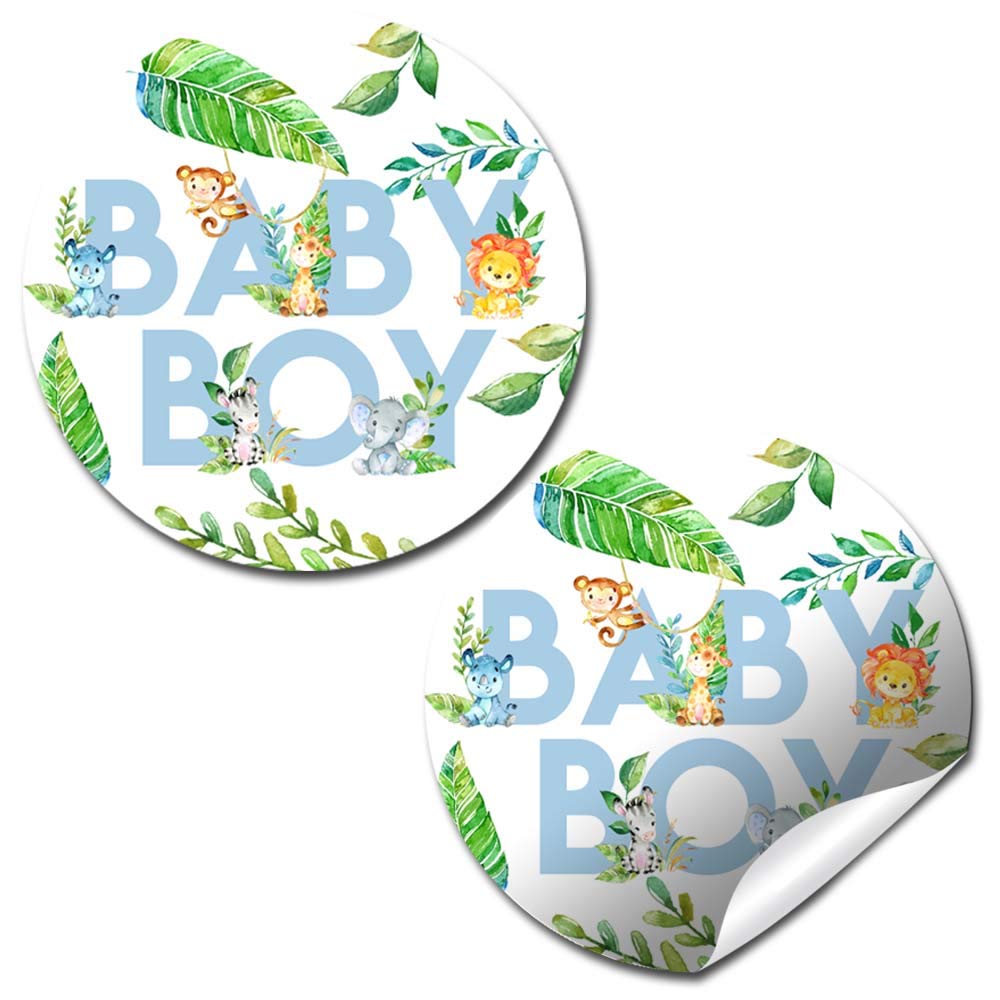 Blue Watercolor Jungle Animals Baby Shower Favor Stickers – Amanda Creation
