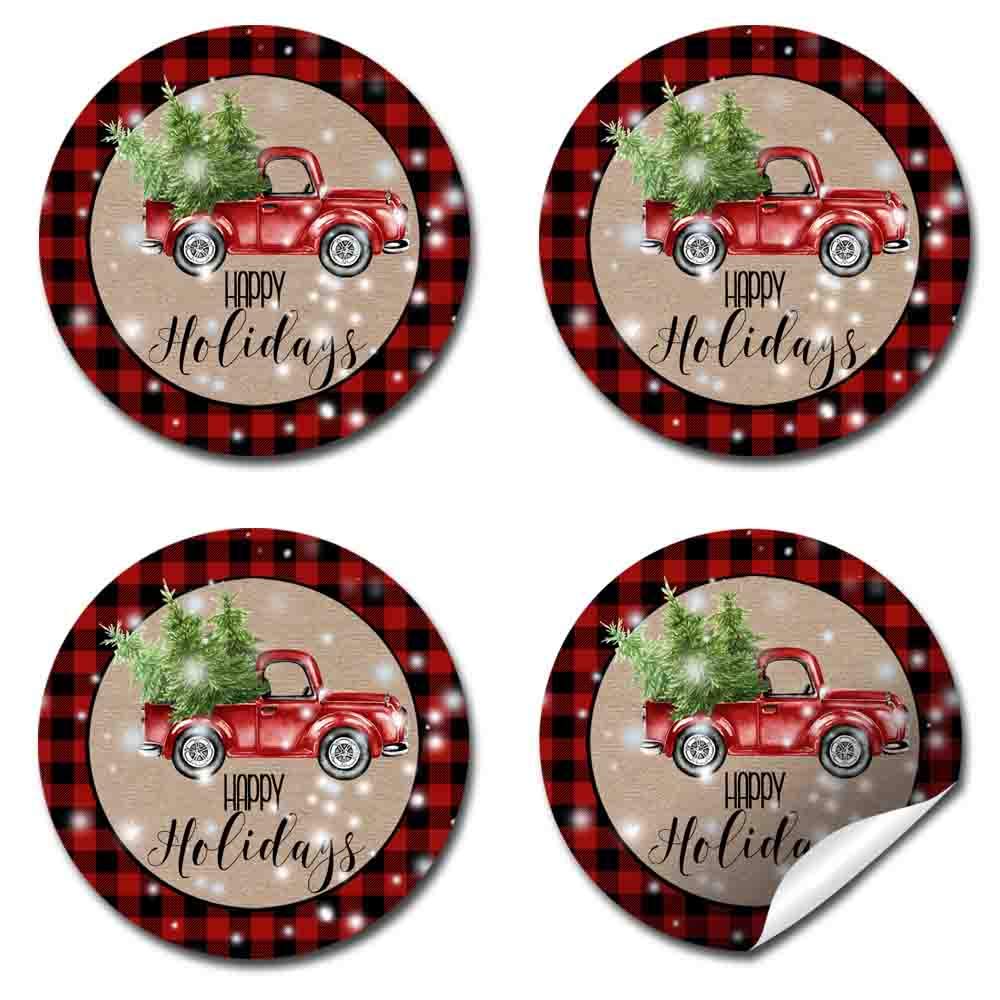 Snowy Holiday Red Pickup Truck Christmas Gift Tag Stickers – Amanda ...