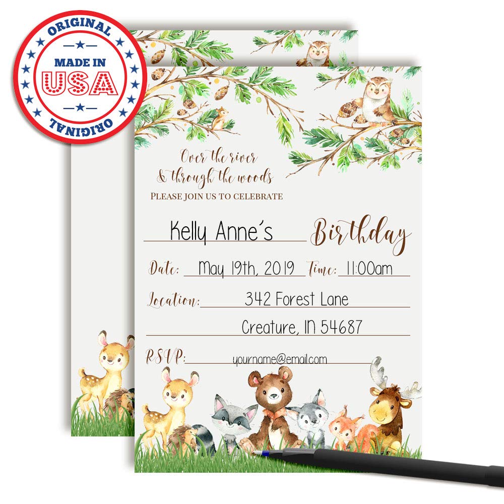 Watercolor Woodland Animals Birthday Party Invitations – Amanda Creation