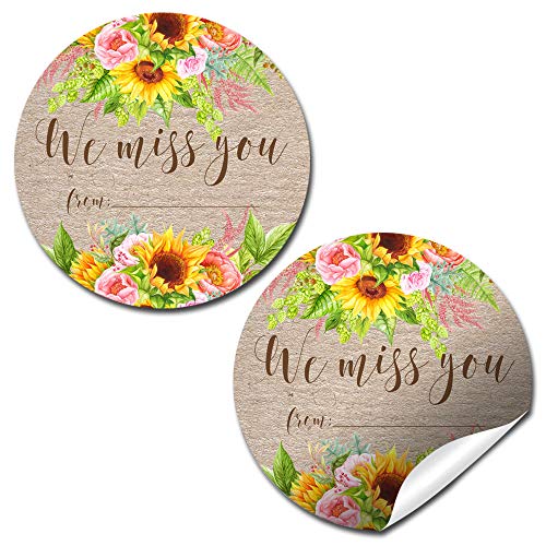 We Miss You Watercolor Sunflower, Dahlia, Peony Floral Sticker Labels ...