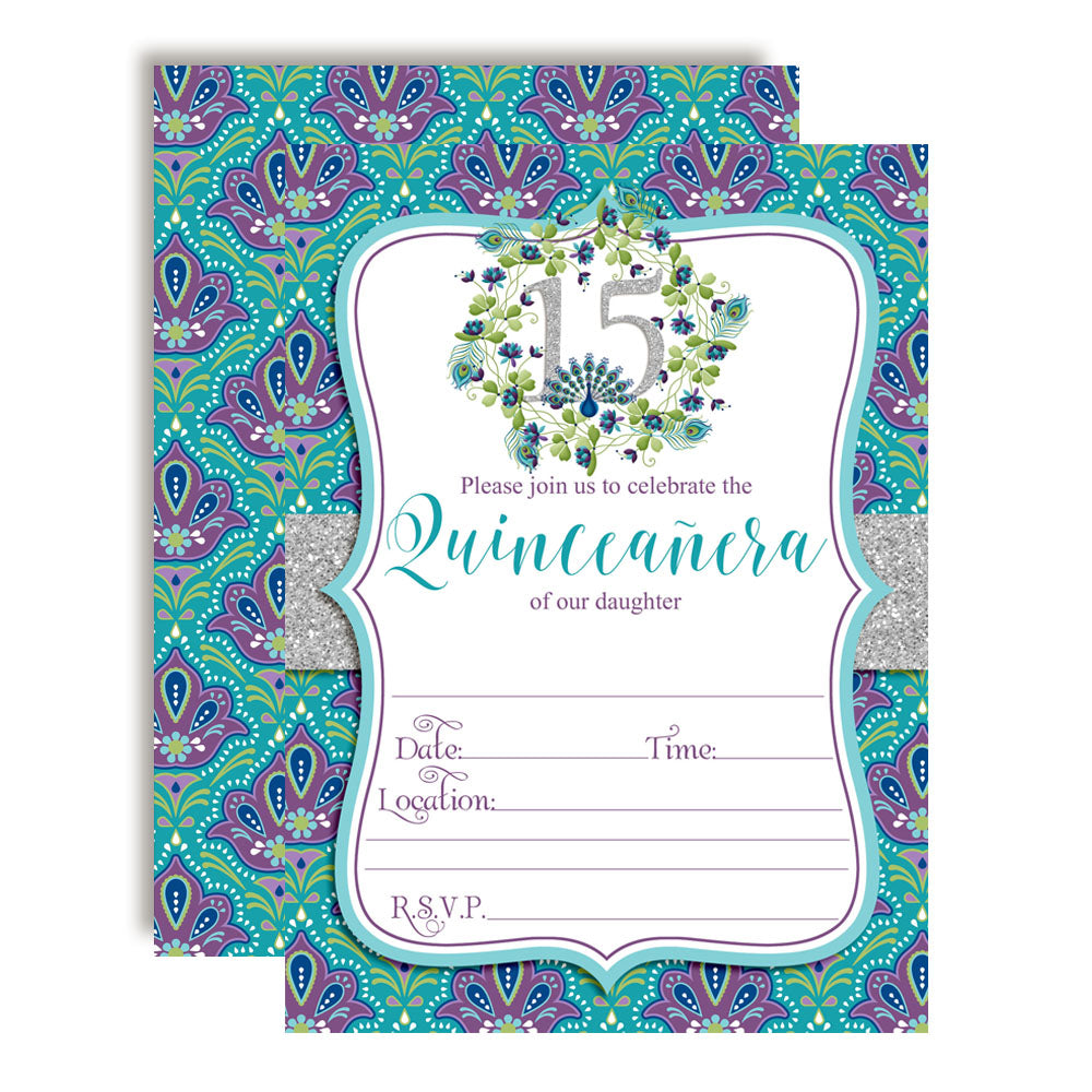 Beautiful Peacock Quinceanera Party Invitations – Amanda Creation